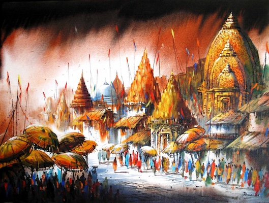 Varanasi Paintings | Varanasi Ganga Ghat | Benaras, Ghat, Kashi ...